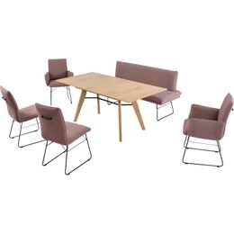 K+w Komfort & Wohnen K+W Komfort & Wohnen Essgruppe &raquo;Giacomo IV&laquo; 6 Stk. tlg. Polsterbank in 2 Gr&ouml;&szlig;en, 2 Kufenst&uuml;hle, 2 Armlehnenst&uuml;hle und 1 Tisch rosa Flachgewebe Q2 2250