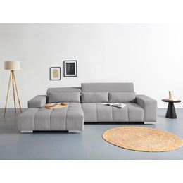 COTTA Ecksofa &raquo;Orion L-Form, B: 307 cm&laquo; 2x Kopfteilverstellung & 3 Nierenkissen grau 90% Polyester, 10% Polyamid B/H/T: 307cm x 73cm x 186cm, Chenille