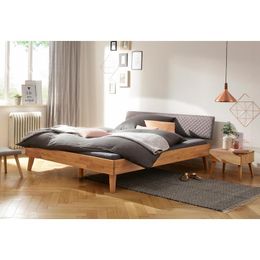 Home Affaire Bett &raquo;Natali&laquo; aus massiver Eiche, gepolstertes Kopfteil mit Kunstlederbezug braun Liegefl&auml;che L&auml;nge B: 200cm x 160cm, H&ouml;he Bett: 81cm 