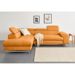 COTTA Ecksofa &raquo;Chef L-Form&laquo; mit Kopfteilverstellung, edle Metallkufen, optional Schlaffunktion orange Luxus-Microfaser (100% Polyester);Kunstleder 