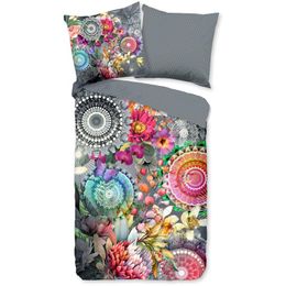 HIP Wendebettw&auml;sche &raquo;Olinga&laquo; 2 Stk. Satin, Rei&szlig;verschluss, Wendeoptik, Mandala, Blume, Grau, Bunt bunt Renforc&eacute;, Obermaterial: 100% Baumwolle B/L: 