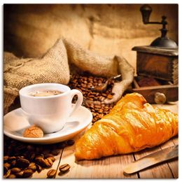 Artland Leinwandbild &raquo;Kaffeetasse mit Croissant&laquo; Getr&auml;nke 1 Stk. tlg. auf Holzrahmen gespannt braun Leinwand B/H/T: 50cm x 50cm, Leinwandbild Getr&auml;nke 