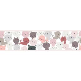 A.S. Cr&eacute;ation Bord&uuml;re &raquo;Little Cats&laquo; Motiv abstrakt naturalistisch glatt Tapete Kinder Borte Wohnzimmer Schlafzimmer K&uuml;che Design Kinderzimmer rosa Papier B/L: 0,16m