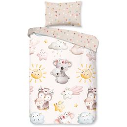 Good Morning Babybettw&auml;sche &raquo;Hugss&laquo; 2 Stk. Baumwolle, Renforc&eacute;, 2 Teilig, Wendeoptik, Kind, Baby, M&auml;dchen, Tiere beige Renforc&eacute;, Obermaterial: 100% 