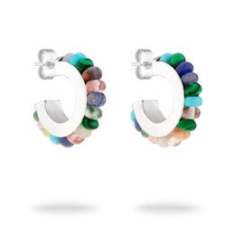 Tamaris Damen Paar Creolen &raquo;Schmuck Geschenk Edelstahl Ohrringe All About Beads&laquo; mit Naturstein wei&szlig; 20mm, Edelstahl