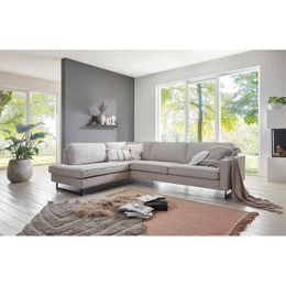 OTTO home Ecksofa &raquo;Pinto, 290 cm, Cord, Chenille, Lederoptik, Ottomane links / rechts&laquo; mit Keder, schwarze Metallf&uuml;&szlig;e, Wellenunterfederung beige 90% 