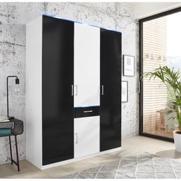 Priess Kleiderschrank wahlweise mit Kranzbeleuchtung schwarz Holzwerkstoff B/H/T: 140cm x 193cm x 55cm, Schubladen: 1 Stk. mit Kranzbeleuchtung