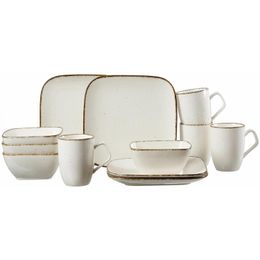 Ritzenhoff & Breker Fr&uuml;hst&uuml;cks-Geschirrset &raquo;Service, CASA Vintage/Used-Look&laquo; (Teller, Schale, Kaffeebecher) 12 Teile, f&uuml;r 4 Personen beige Porzellan 12 Stk.