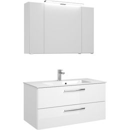 Badm&ouml;bel-Set &raquo;Trentino 2-tlg Mineralmarmor-Waschtisch, Spiegelschrank mit LED-Profil&laquo; 3 Stk. tlg. wei&szlig; Einheitsgr&ouml;&szlig;e