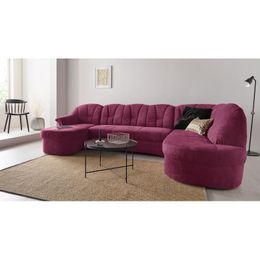 DOMO collection Wohnlandschaft &raquo;Papenburg U-Form&laquo; in gro&szlig;er Farbvielfalt, wahlweise Bettfunktion, frei im Raum stellbar lila Struktur ( 90% Polyester,