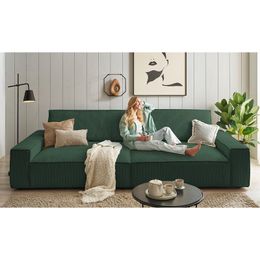 OTTO home Big-Sofa &raquo;SHERWOOD XXL Cord, Big-Sofa (316cm), extra tiefe Sitzfl&auml;che 95 cm&laquo; bequemer Sitzkomfort, Cord u. Leinenoptik, Kedernaht gr&uuml;n 100% 