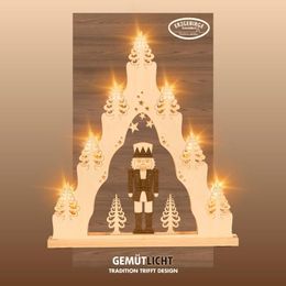 Weigla LED Schwibbogen &raquo;Nussknacker, Lichterspitze aus Holz, NATUR-BRAUN, Made in Germany&laquo; Erzgebirge garantiert, Weihnachtsdeko Innen, Weihnachtsbeleuchtung