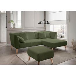Home Affaire Ecksofa &raquo;Lazio modern und bequem, schmale Armlehnen, tolle Detailverarbeitung&laquo; Holzfu&szlig;farbe w&auml;hlbar, inkl. 4x Zierkissen gr&uuml;n 100% 