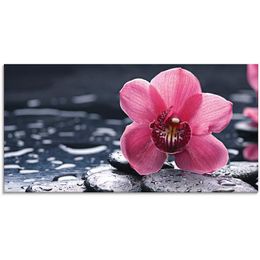 Artland Glasbild &raquo;Stillleben mit Kiesel und einer Orchidee&laquo; Blumen 1 Stk. tlg. in verschiedenen Gr&ouml;&szlig;en pink B/H/T: 60cm x 30cm, Glasbild Blumen, 1 Stk.