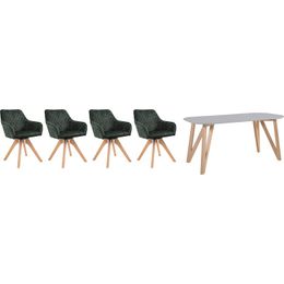 Salesfever Essgruppe &raquo;Eleganter Tisch inkl. St&uuml;hle&laquo; 5-teilige Samtverlours-Sitzgruppe, drehbare St&uuml;hle, 180cm Tischbreite wei&szlig; MDF, Massivholz, 