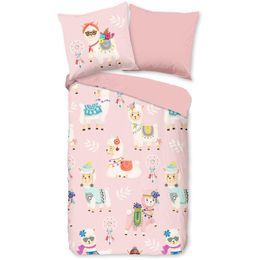 Good Morning Kinderbettw&auml;sche &raquo;Ladida&laquo; 2 Stk. Flanell, Biber, 135x200, Warm, Wendeoptik, Kind, M&auml;dchen, Lama, Rosa rosa Flanell, Obermaterial: 100% 