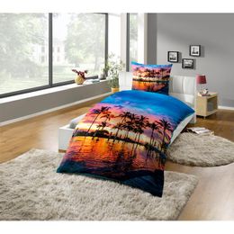 Kinzler Bettw&auml;sche &raquo;Bio Baumwoll Renforce Bettw&auml;sche "Palmen"&laquo; 2 Stk. GOTS zertifiziert bunt Renforc&eacute;, Obermaterial: 100% Baumwolle B/L: 135cm x 200cm