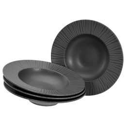 Creatable Pastateller &raquo;Vesuvio Black, Pasta Gourmetteller Set 4-tlg&laquo; Teller Set, Seidenmatte Spezialglasur, Ausdruckstarkes Relief schwarz Steinzeug 