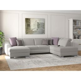 Sit & More sit&more Wohnlandschaft &raquo;Dundee U-Form&laquo; mit Federkern und Edelstahlf&uuml;&szlig;en, wahlweise mit Kopfteilverstellung silber B/H/T: 338cm x 86cm x 219cm, 