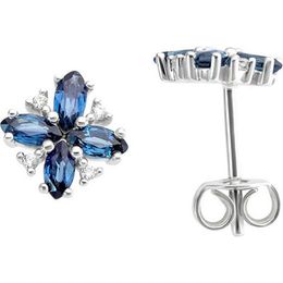 Firetti Damen Paar Ohrstecker &raquo;Schmuck Geschenk Gold 333 Ohrschmuck Ohrringe Blume Edelstein&laquo; mit Saphir - mit Brillanten bunt 8mm, 0,04 P2 = 