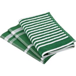 Ross Geschirrtuch &raquo;Exclusiv&laquo; 1x K&uuml;chen-Frottiertuch (Streifen) und 2 Geschirrt&uuml;cher (Karodesign) gr&uuml;n 100% Baumwolle, 50% Baumwolle, 50% Leinen 3 Stk.