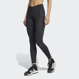 Damen Trainingstights "ALL ME ESSENTIALS GRAFIK LEGGINGS", schwarz, Gr. M, adidas Performance, Obermaterial: 85% Polyester, 15% Elasthan, Hosen