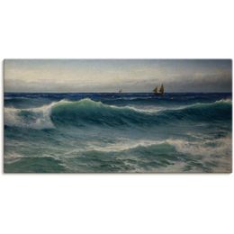Artland Leinwandbild &raquo;Brechende Wellen. 1893&laquo; Gew&auml;sser 1 Stk. tlg. auf Holzrahmen gespannt blau Leinwand B/H/T: 100cm x 50cm, Leinwandbild Gew&auml;sser Querformat