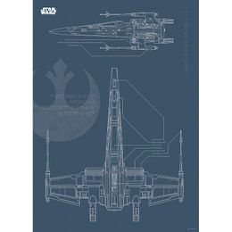 Komar Bild &raquo;Star Wars Blueprint X-Wing&laquo; Star Wars 1 Stk. tlg. Wandbild zur Dekoration im Kinderzimmer - ohne Rahmen schwarz-wei&szlig; Holz, Papier B/H/T: 50cm x 