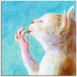 Artland Leinwandbild &raquo;Naschkatze&laquo; Haustiere 1 Stk. tlg. auf Holzrahmen gespannt blau Leinwand B/H/T: 30cm x 30cm, Leinwandbild Haustiere, 1 Stk.