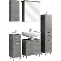 Badm&ouml;bel-Set &raquo;Quickset 328 5-teilig, mit Waschbeckenunterschrank, LED-Spiegelschrank&laquo; Set, 5 Stk. tlg. grau Holzwerkstoff B/H/T: 120cmcm x 200cmcm x 