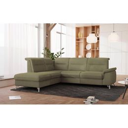 Sit & More sit&more Ecksofa &raquo;Astoria L-Form&laquo; wahlweise mit motorischer Relaxfunktion gr&uuml;n 100% Polyester B/H/T: 256cm x 91cm x 225cm, Flachgewebe, Ottomane links