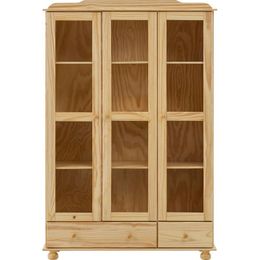 M&ouml;bilia Vitrine &raquo;Chur&laquo; Gefertigt aus massivem Kieferholz beige Massivholz Natur, B/H/T: 126cm x 189cm x 35cm, Schubladen: 2 Stk. T&uuml;ren: 3 Stk. 3 T&uuml;renmit 