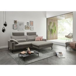 Die PlanBar Ecksofa &raquo;ZE-EM20028 L-Form, Breite 248 cm&laquo; wahlweise mit Kopfst&uuml;tzen und Sitztiefenverstellung grau 95% Polyester;5% Nylon B/H/T: 248cm x 