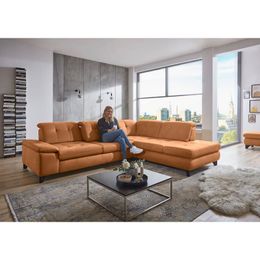 Die PlanBar Ecksofa &raquo;MP-IN18012 L-Form mit Federkern-Polsterung&laquo; Sitztiefenverstellung, optional Kopfteilverstellung & Schlaffunktion braun 100% 