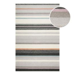 Wecon Home Teppich &raquo;Sally&laquo; rechteckig 7 mm H&ouml;he handgefertigt, gestreift, pflegeleicht, Wolle, Wohnzimmer, Esszimmer grau Schurwolle B : 80cm 1 Stk., 