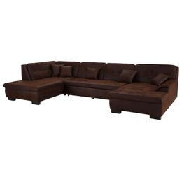 Home Affaire Wohnlandschaft &raquo;BERGEN 364x106x83 cm, elegantes Design&laquo; whlw. mit Bettfunktion, U-Form braun B/H/T: 364cm x 83cm x 106cm, Microfaser 