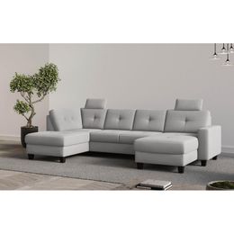 OTTO home Wohnlandschaft &raquo;Varese&laquo; wahlweise mit Schlaffunktion und Bettkasten silber 90% Polyester 10% Polyamid B/H/T: 304cm x 91cm x 170cm, Struktur,