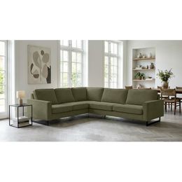 OTTO home Ecksofa &raquo;Pinto, XXL, 250/290 cm, langer Schenkel, Ottomane&laquo; Cord, Chenille, Lederoptik, mit Keder, Metallf&uuml;&szlig;e, Wellenunterfederung gr&uuml;n 
