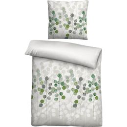 Biberna Bettw&auml;sche &raquo;Ella&laquo; 2 Stk. absolut b&uuml;gelfrei, 100% Baumwolle, mit Rei&szlig;verschluss, ganzj&auml;hrig gr&uuml;n Seersucker, Obermaterial: 100% Baumwolle B/L: 135cm x 