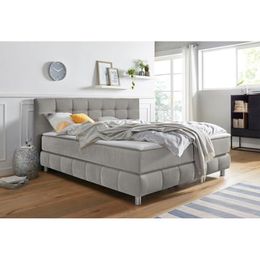 Home Affaire Boxspringbett &raquo;Salo XXL&laquo; in Samtoptik oder Struktur, 6 Breiten in &Uuml;berl&auml;nge 220cm, 4 H&auml;rtegrade grau Samtoptik, Liegefl&auml;che B/L: 200cm x 