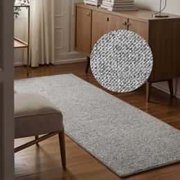 Teppich Hanse Home, B:80cm H:12mm L:300cm, grau, Kunstfaser, Wohnzimmer, Teppiche, "Wolly 2", Flachgewebe, L&auml;ufer, Skandi, Woll-Optik, Esszimmer,