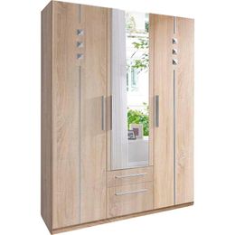 Priess Kleiderschrank 1-bis 5-t&uuml;rig, mit silberfarbigen Applikationen braun Holzwerkstoff B/H/T: 140cm x 193cm x 54cm, Schubladen: 2 Stk. T&uuml;ren: 3 Stk