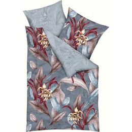 Kaeppel Bettw&auml;sche &raquo;Asmara&laquo; 2 Stk. Mit gro&szlig;en Blumen grau Mako-Satin, Obermaterial: 100% Baumwolle B/L: 155cm x 220cm, 1 Stk., 1 Stk., Mako-Satin, B/L: 80cm x