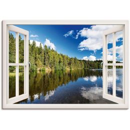 Artland Leinwandbild &raquo;Fensterblick Norwegische Landschaft&laquo; Fensterblick 1 Stk. tlg. auf Holzrahmen gespannt wei&szlig; B/H/T: 100cm x 70cm, Leinwandbild 