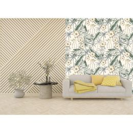 queence Fototapete &raquo;Stechpalmen mit Bl&uuml;ten&laquo; Motiv bedruckt glatt Wandpaneele, selbstklebend, Tapete, Sticker, Wanddeko, XXL-Fotomotiv beige Vinyl B/L: