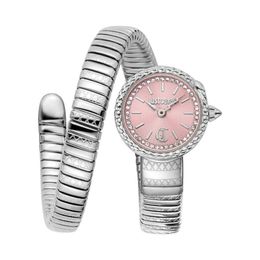JUST cavalli time Damen Quarzuhr &raquo;Signature Snake&laquo; Armbanduhr, Damenuhr, Edelstahlarmband, analog, Kristallsteine rosa Einheitsgr&ouml;&szlig;e
