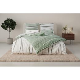 OTTO home Wendebettw&auml;sche &raquo;Alvara&laquo; 2 Stk. in Gr. 135x200 oder 155x220 cm, 100% Baumwolle, grafisches Motiv gr&uuml;n Linon, Obermaterial: 100% Baumwolle B/