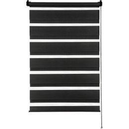 Gardinia Doppelrollo &raquo;Easyfix&laquo; halbtransparent Sichtschutz mit Bohren/ohne Bohren freih&auml;ngend segmentweise gewebter Stoff schwarz Polyester 150cm, 