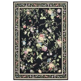 Theko Teppich &raquo;Flomi Sagrini&laquo; rechteckig 4 mm H&ouml;he Flachgewebe, Pastell-Farben, Blumen Design, mit Bord&uuml;re schwarz Baumwolle, Kunstfaser B : 60cm 1 