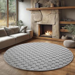 Ayyildiz Teppiche Teppich &raquo;HELIX 2203 , auch als L&auml;ufer und Rund erh&auml;ltlich&laquo; rund 7 mm H&ouml;he 3D-Effekt durch Cut-Loop-Webtechnik, Woll-Optik, Boucl&eacute;, Wohnzimmer grau &Oslash; 